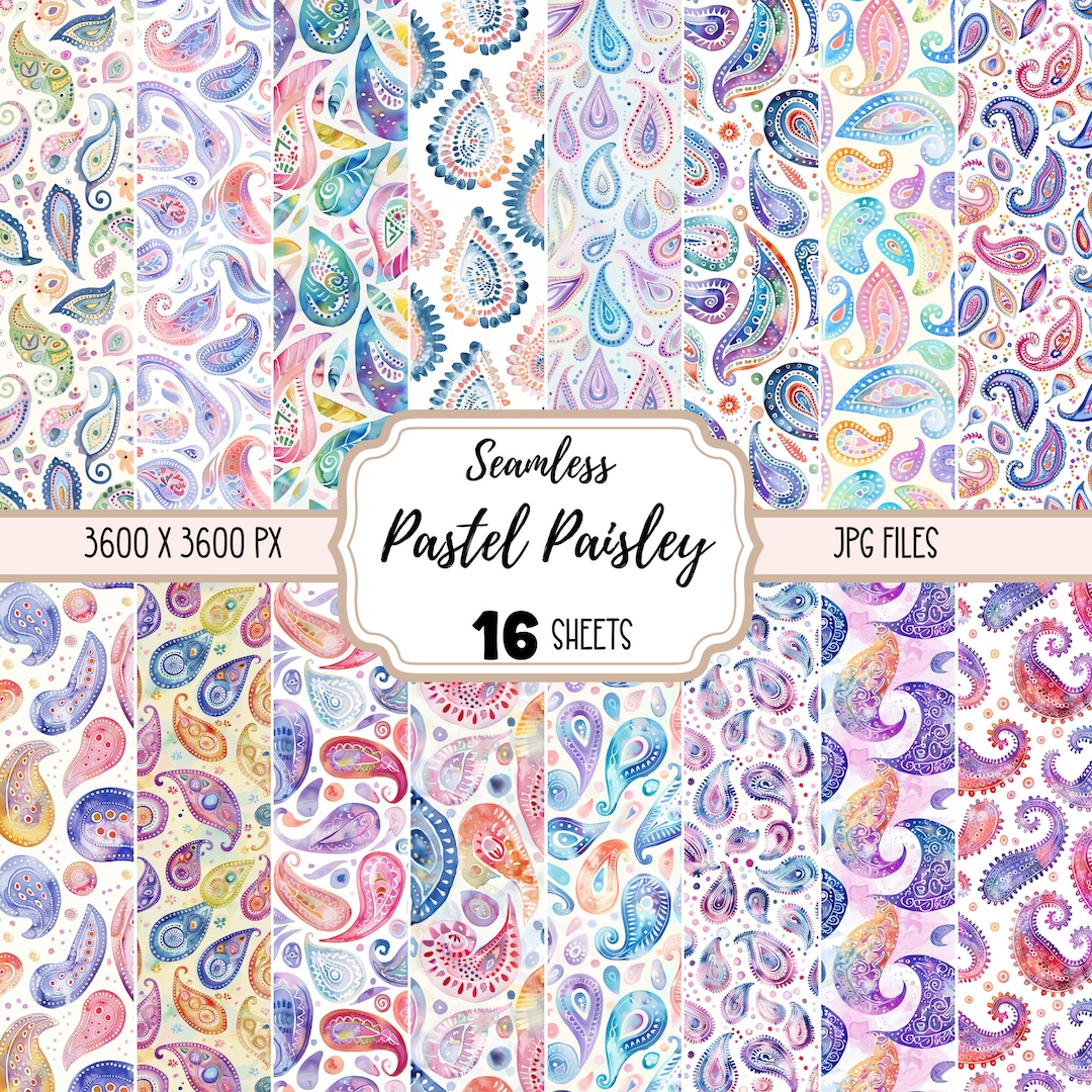 Paisley Digital Papers JPG, Pastel Color Seamless Crafting Paper ...