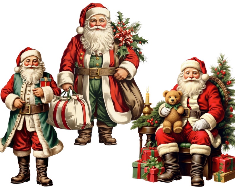 Vintage Santa Claus CLIPART PNG Files, Commercial Use Transparent ...