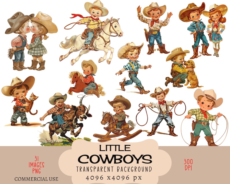 Cowboys CLIPART PNG Files Commercial Use Transparent Background Retro ...