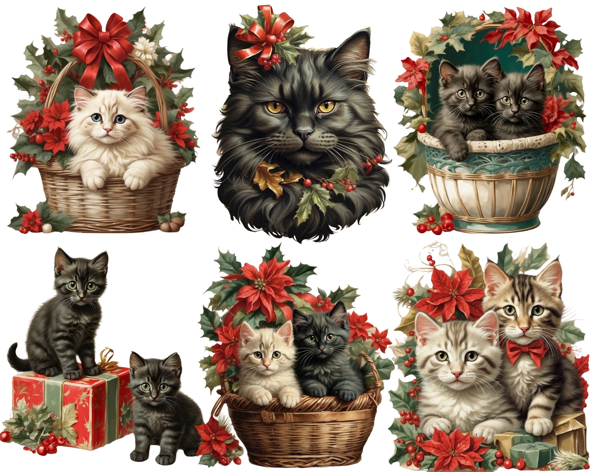 Christmas Cats CLIPART PNG Files Commercial Use Transparent Background ...