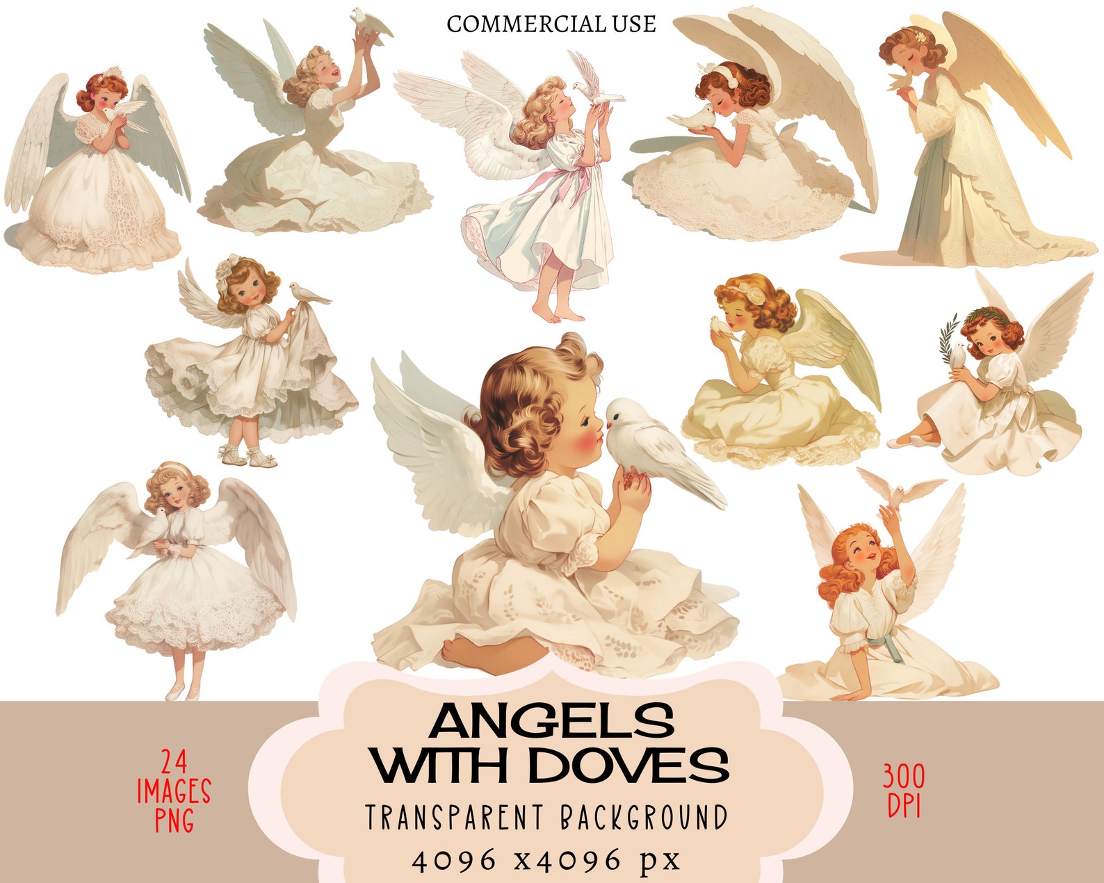 Angels With Doves CLIPART PNG Files Commercial Use Transparent ...