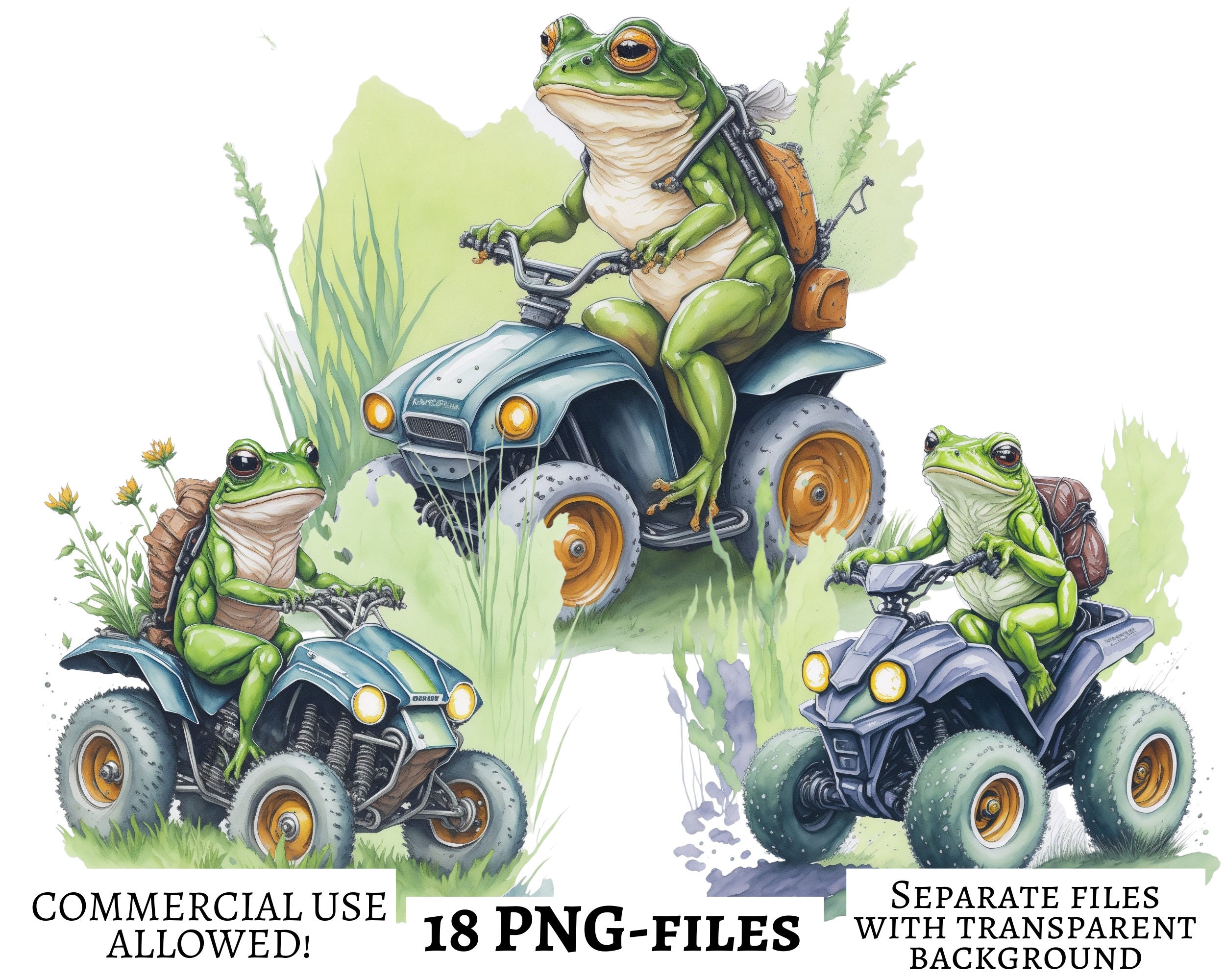 Frogs on Wheels CLIPART PNG Files, Commercial Use, Transparent ...