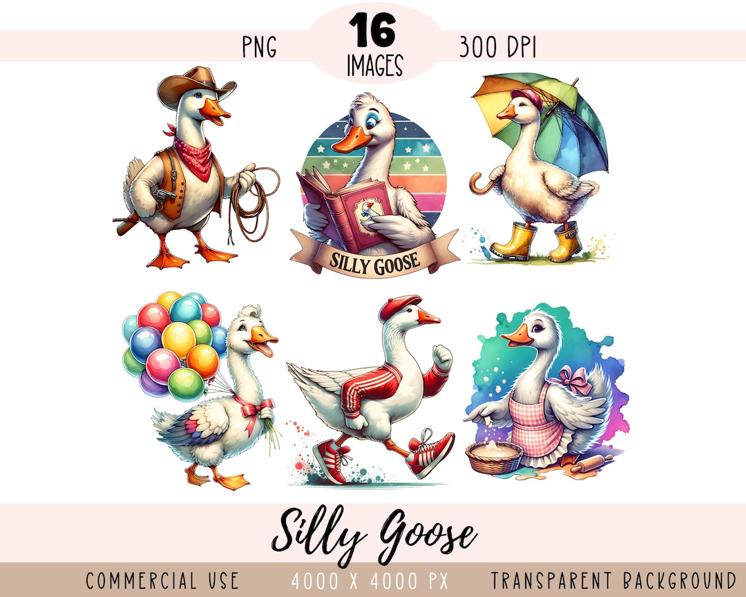 Silly Goose CLIPART PNG Files, Cowboy Goose Sublimation, Reading Book ...