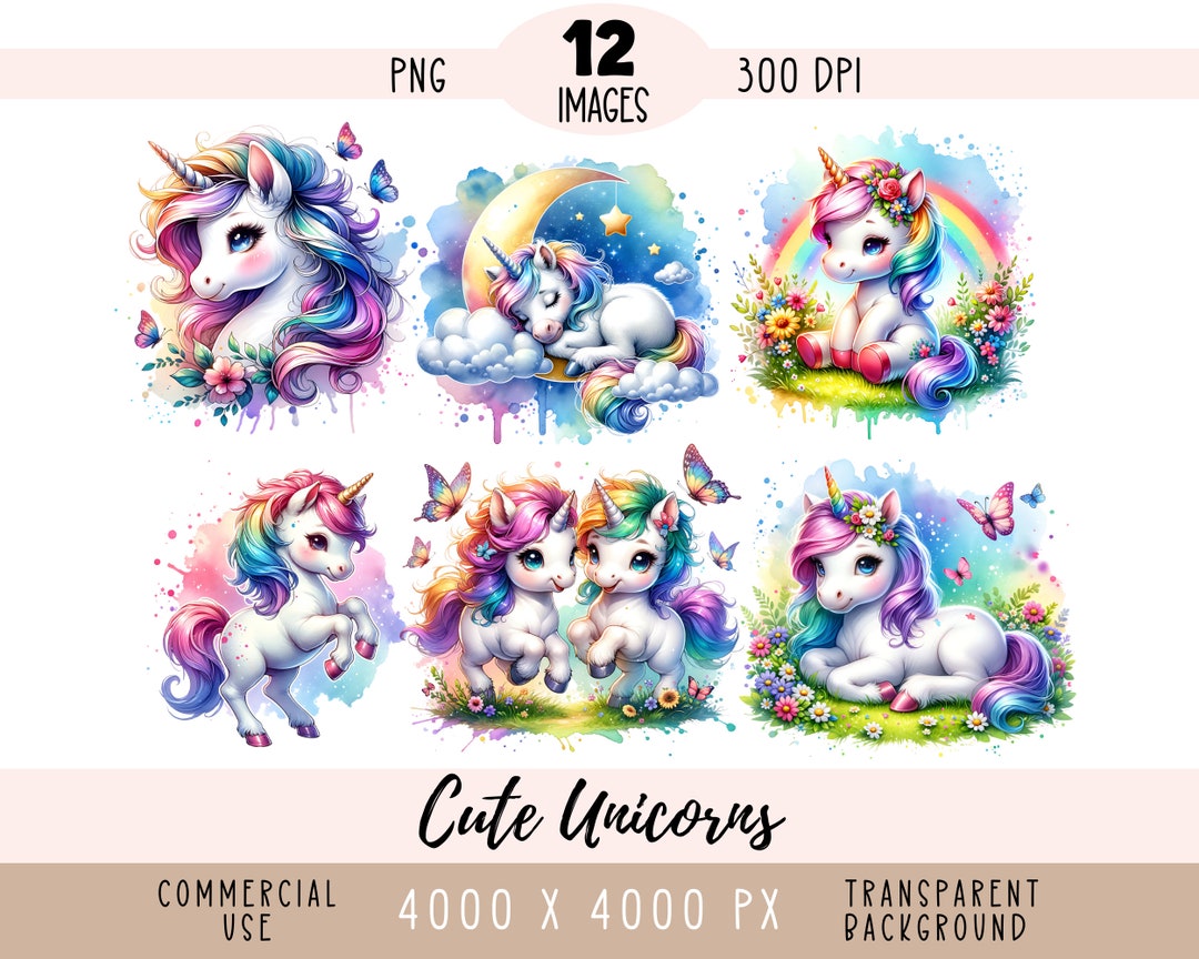 Cute Unicorns CLIPART PNG File, Baby Unicorn Sublimation, Sleeping ...
