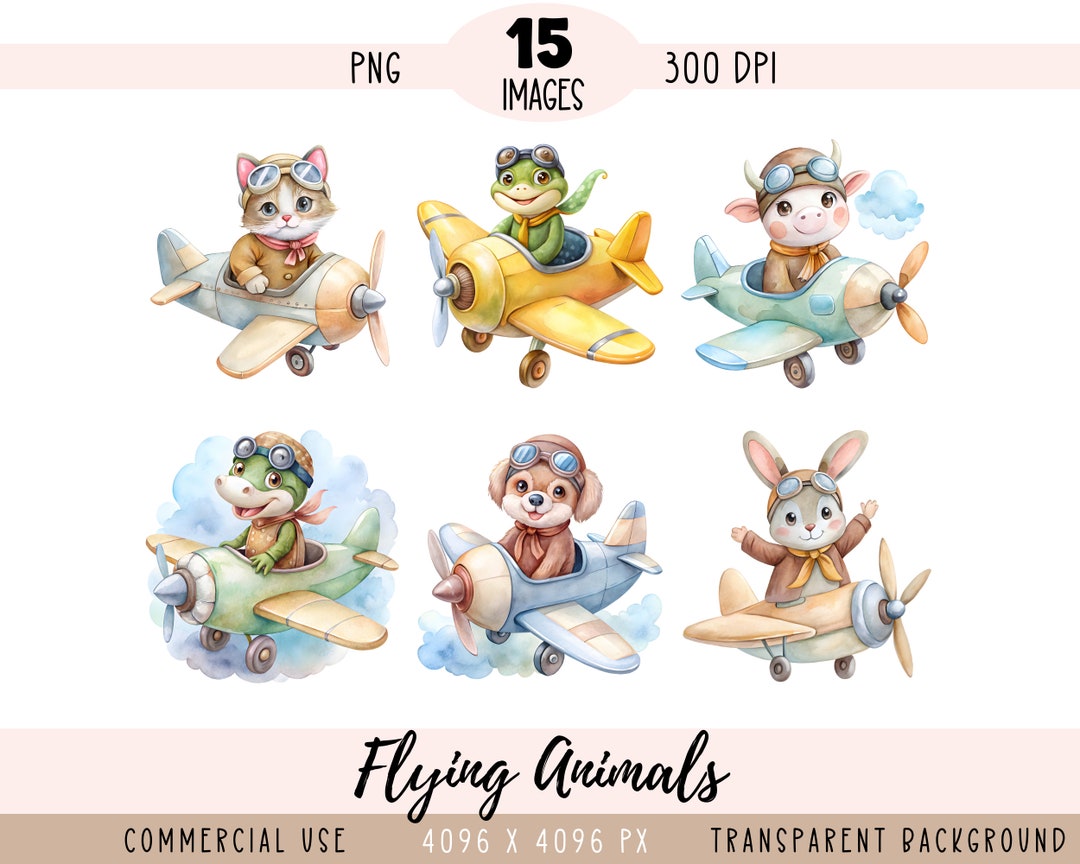 Flying Animals CLIPART PNG Files, Airplane Sublimation, Cat Dog Moose ...