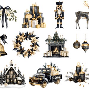 Black and Gold Christmas CLIPART PNG Files, Black Santa Sublimation ...