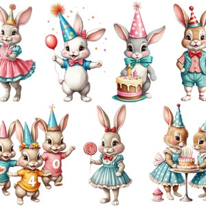 Birthday Bunny CLIPART PNG Files, Commercial Use Transparent Background ...