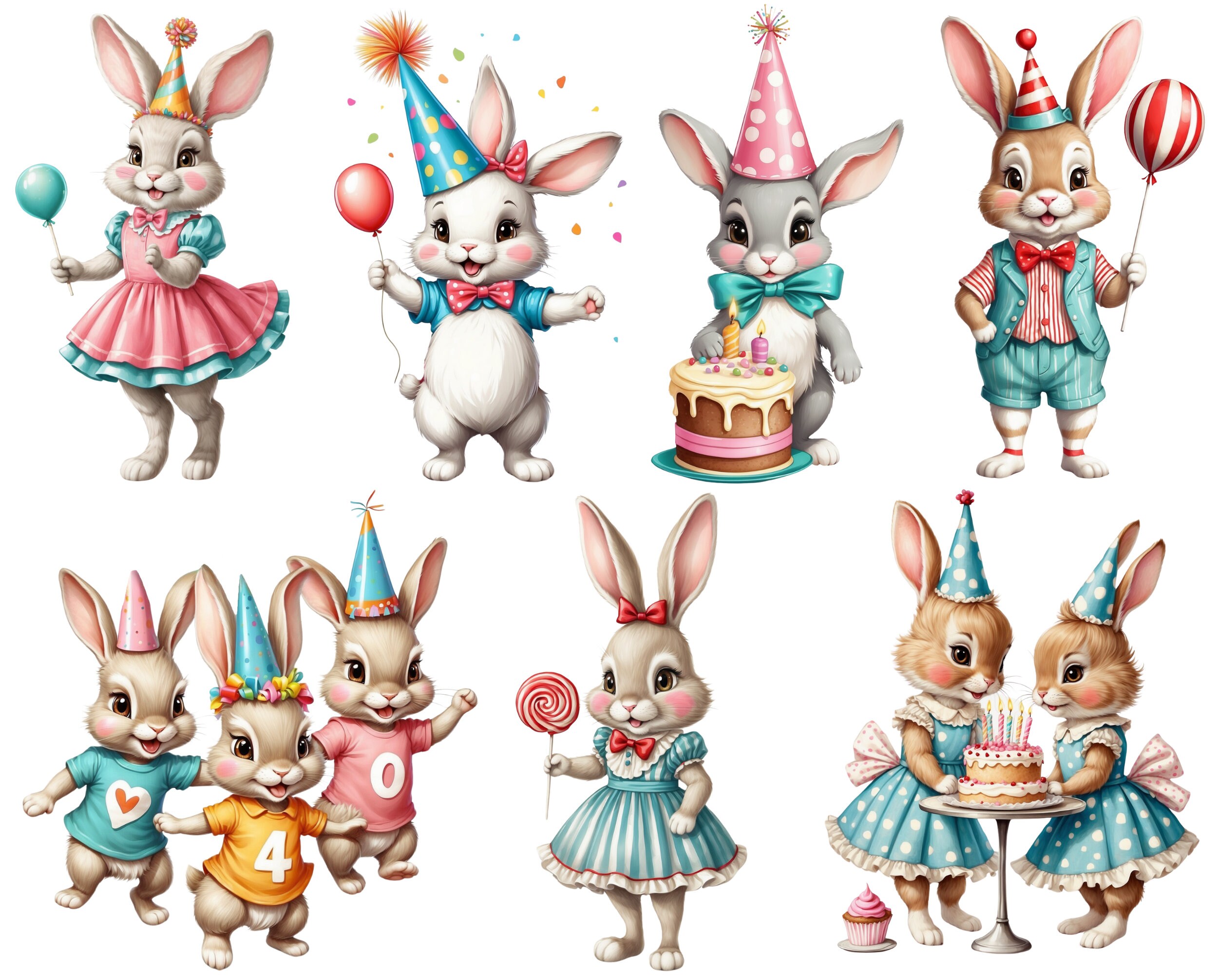 Birthday Bunny CLIPART PNG Files, Commercial Use Transparent Background ...