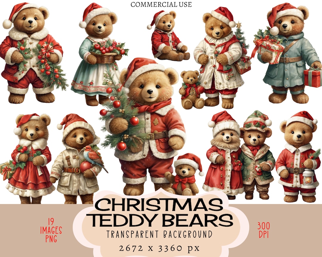 Christmas Teddy Bear CLIPART PNG Files, Commercial Use, Transparent ...