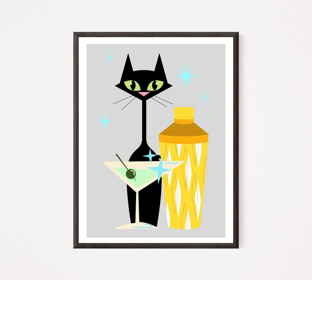INSTANT DOWNLOAD Atomic Cat Cocktail Print, MCM Poster, Kitchen Wall ...