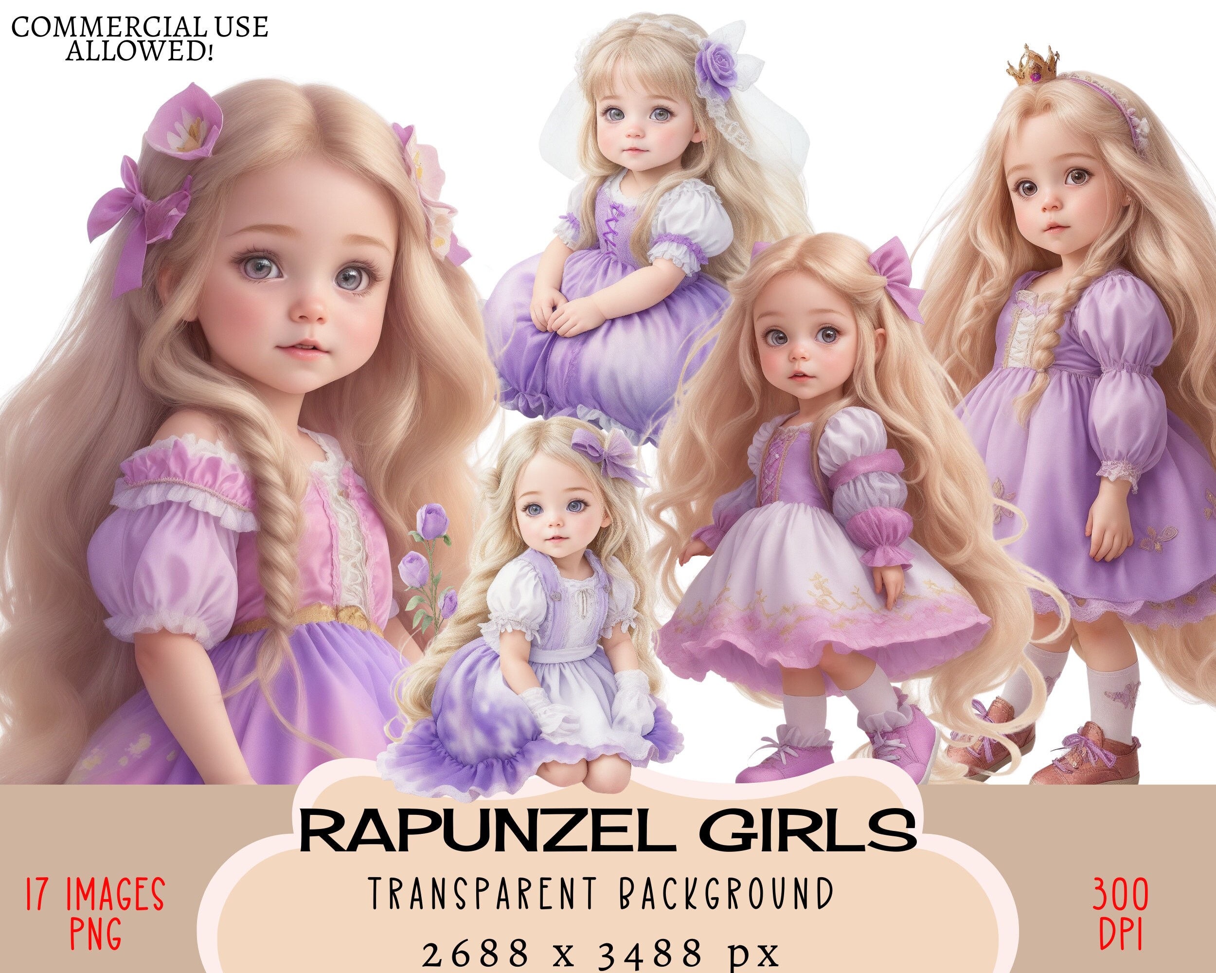 Rapunzel Girls CLIPART PNG Files Commercial Use Transparent Background ...