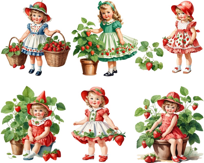 Strawberry Girls CLIPART PNG Files Commercial Use Transparent ...
