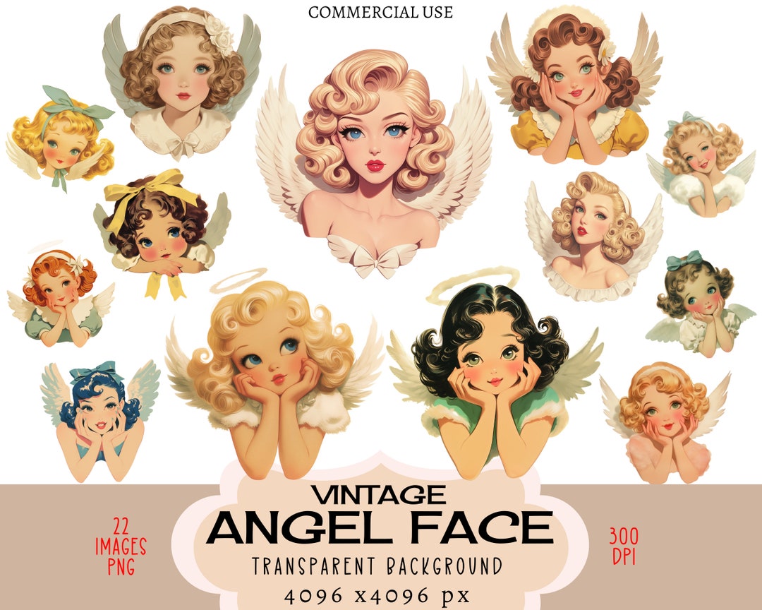 Vintage Angel Face CLIPART PNG Files Commercial Use Transparent ...