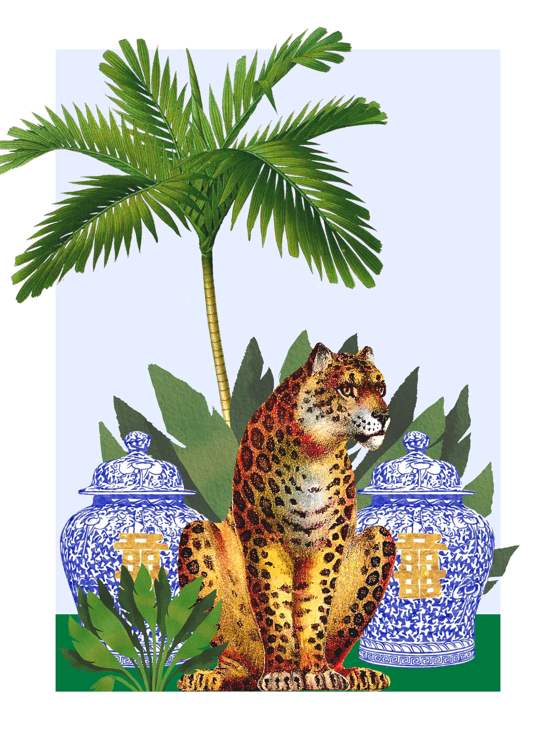 INSTANT DOWNLOAD Leopard Art Print Chinoiserie Urn Poster Big - Etsy