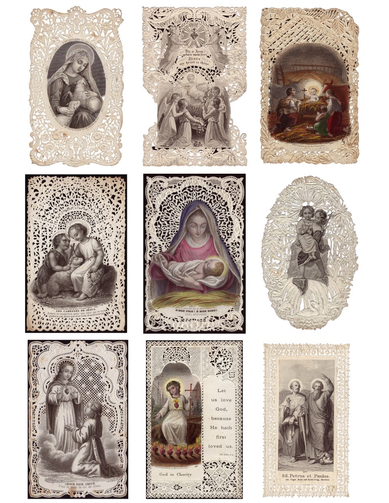 Antique Lace HOLY CARDS Digital Collage Sheet, Christian Ephemera ...