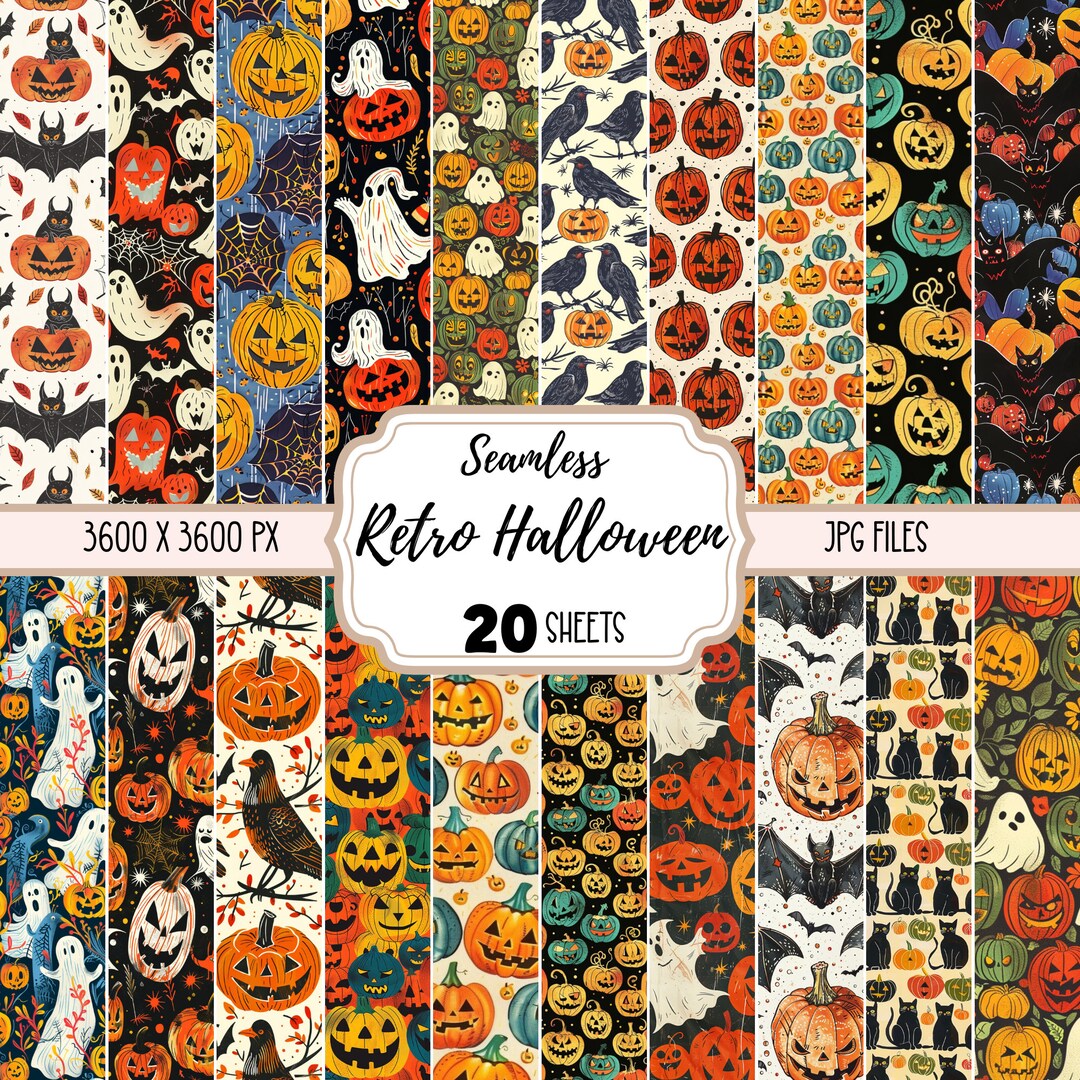 Retro Halloween Digital Papers JPG, Seamless Crafting Paper, Commercial ...