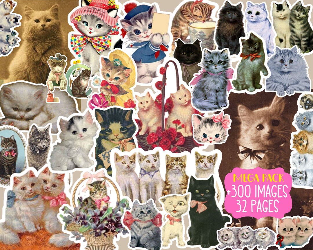 Fussy Cut Stickers Vintage CATS JPG Files Digital Collage Sheet ...