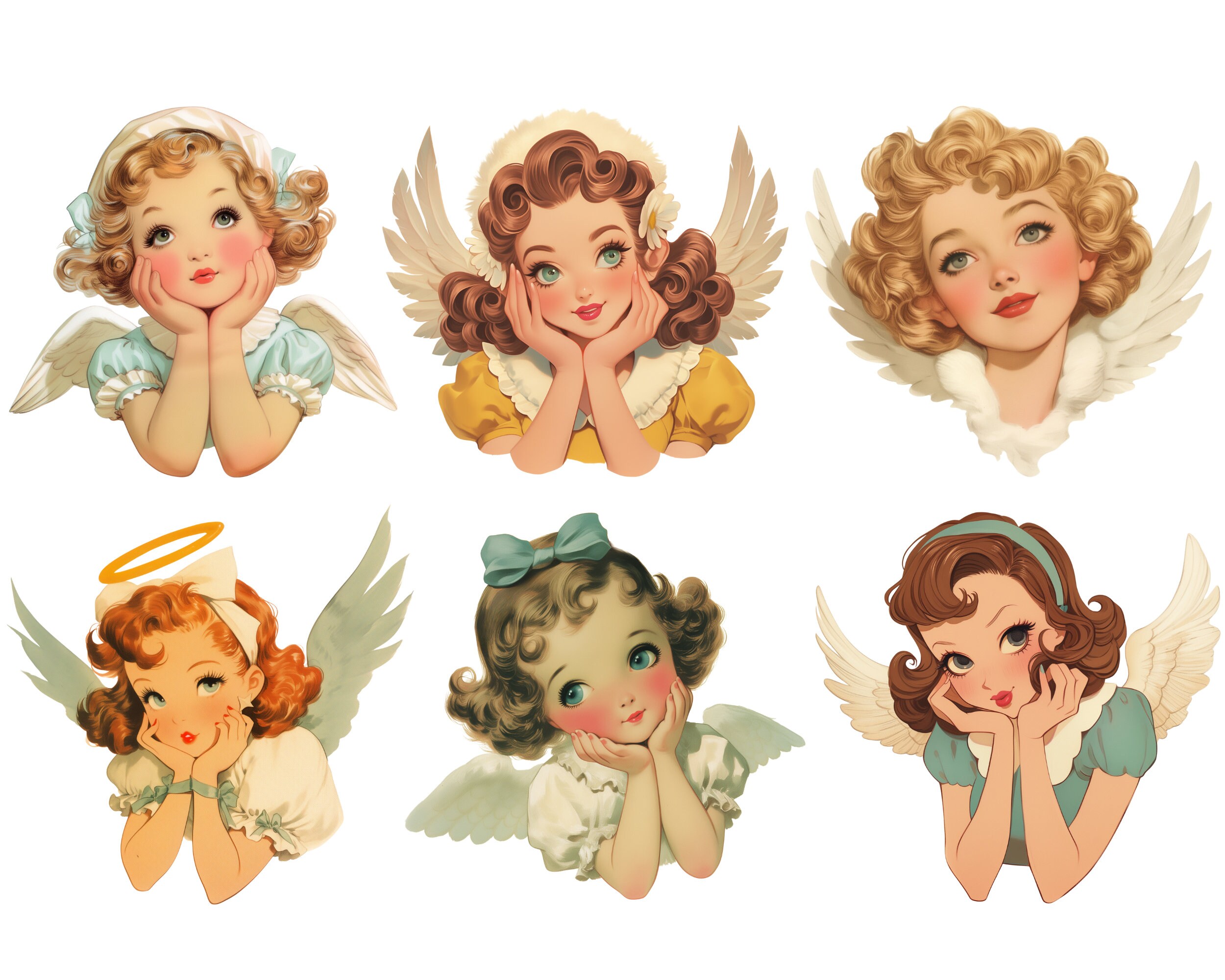 Vintage Angel Face CLIPART PNG Files Commercial Use Transparent ...