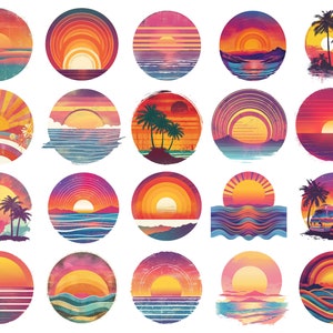 Retro Sunset CLIPART PNG Files Commercial Use Transparent Background ...