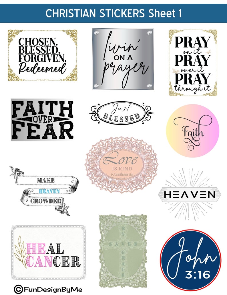 CHRISTIAN STICKERS Digital Collage Sheet, Religious Ephemera ...