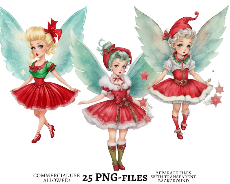 Christmas Fairies CLIPART PNG Files, Commercial Use Transparent ...