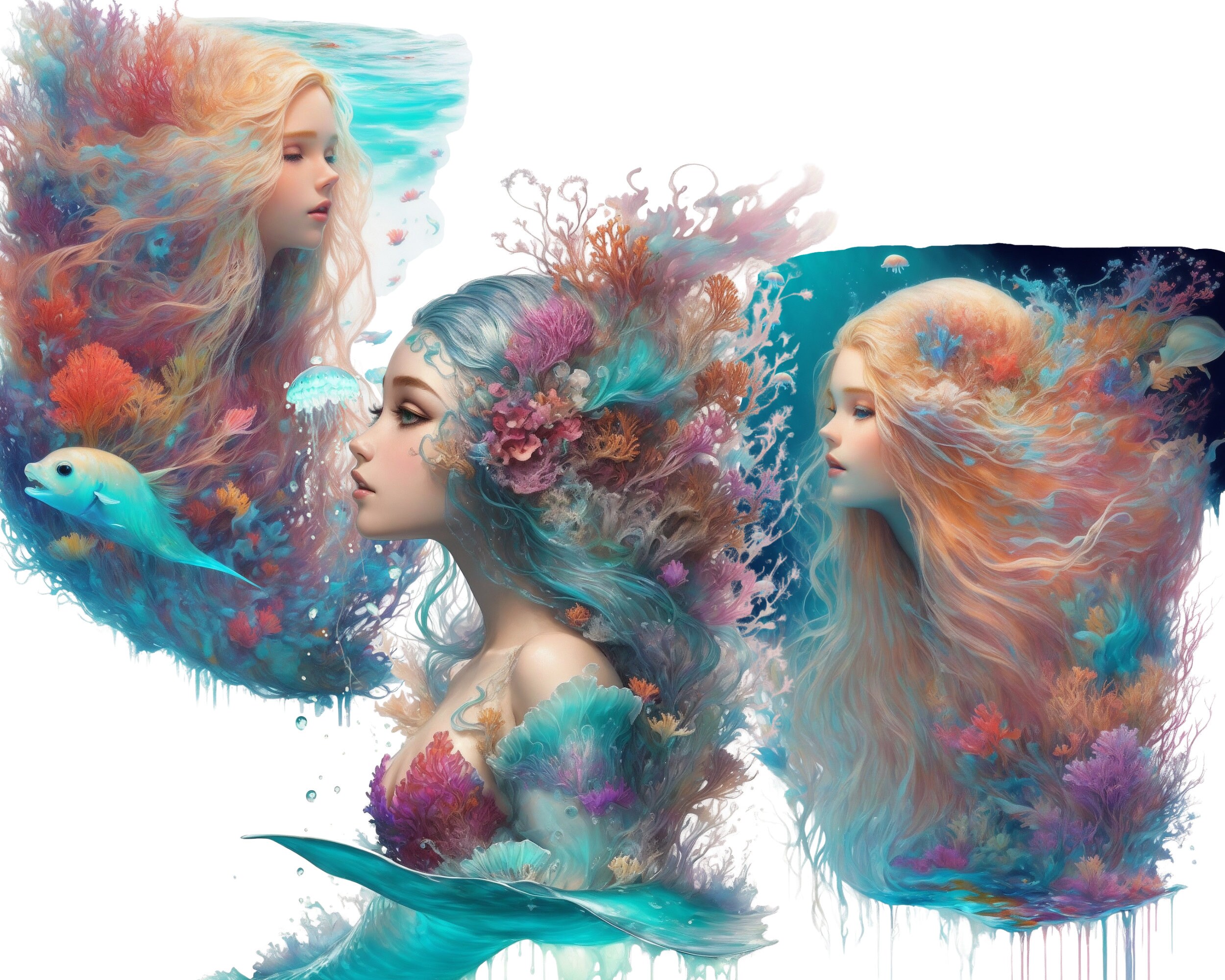 Mermaids CLIPART PNG Files Commercial Use Transparent - Etsy