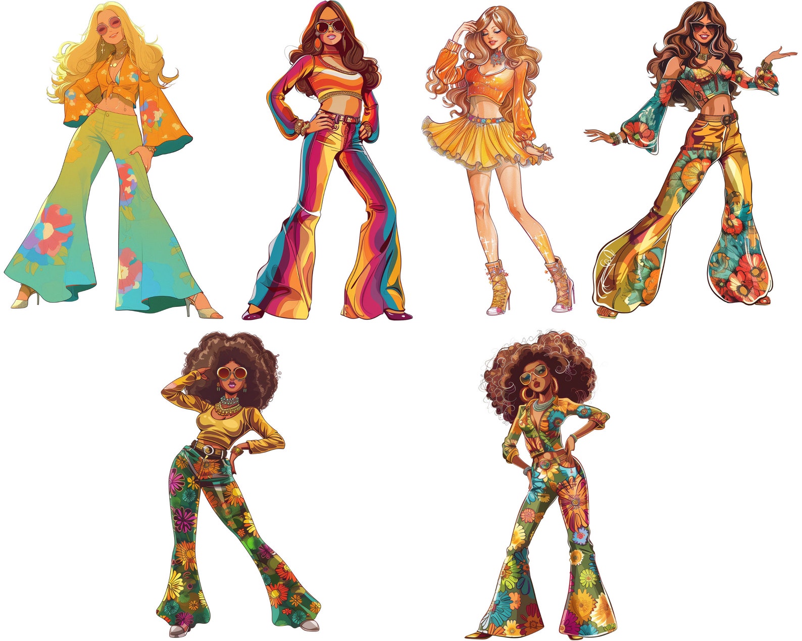70s Groovy Women CLIPART PNG Files Commercial Use Transparent ...