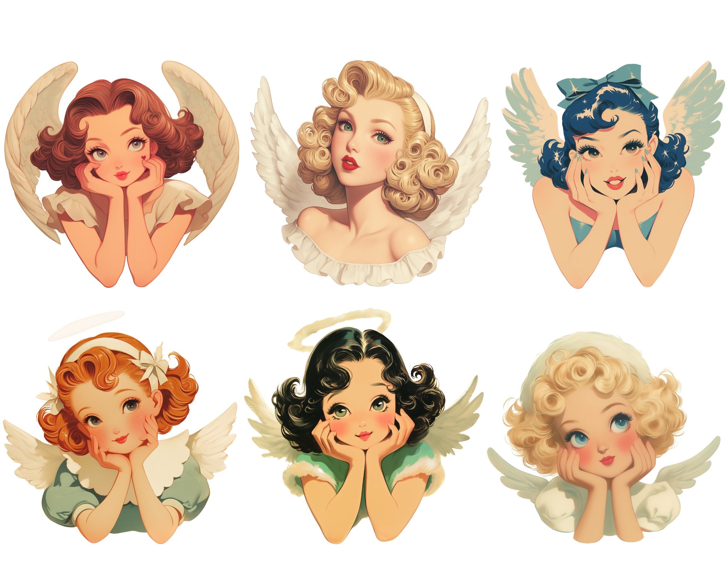 Vintage Angel Face CLIPART PNG Files Commercial Use Transparent ...