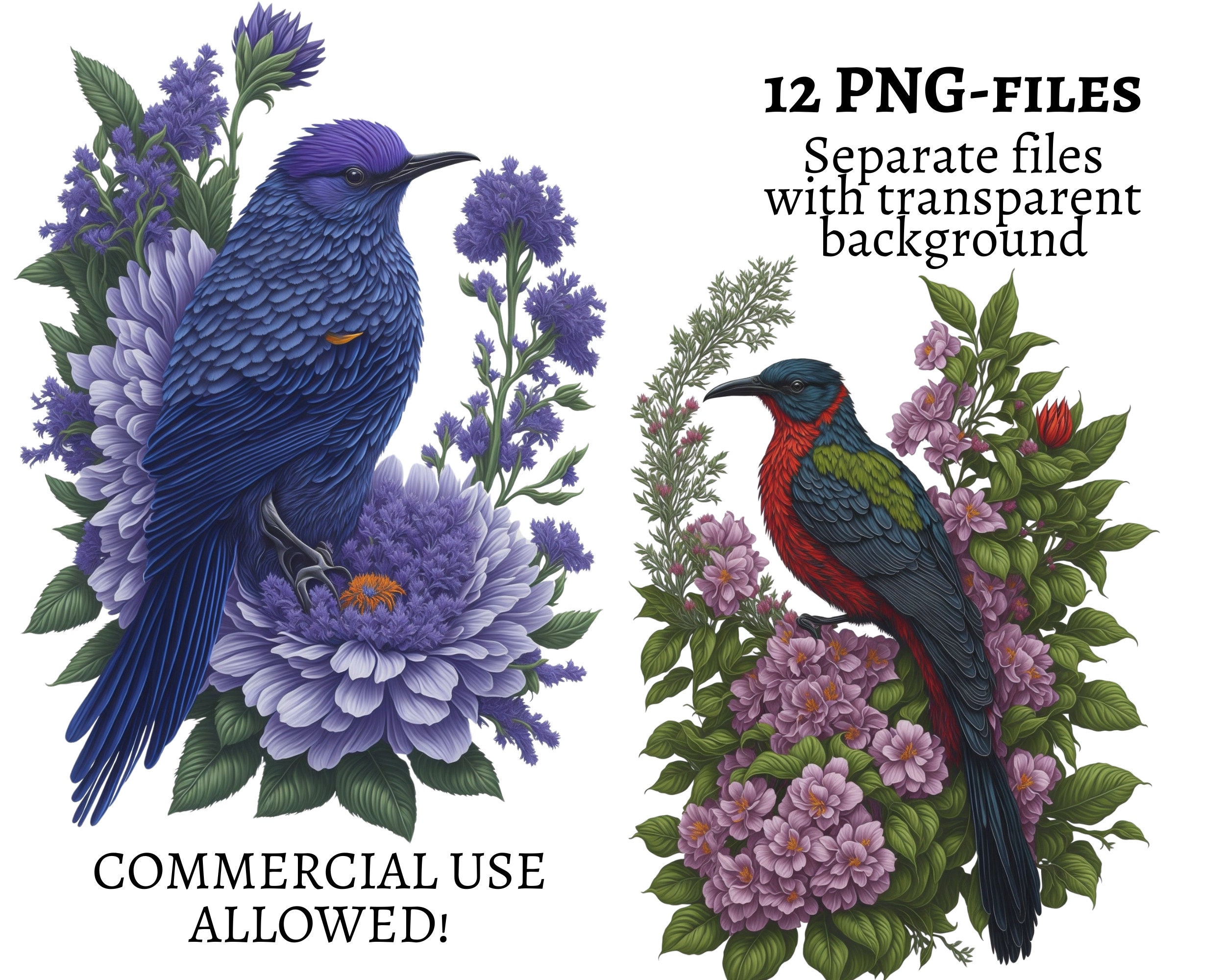 Birds and Flowers CLIPART PNG Files, Commercial Use, Transparent ...