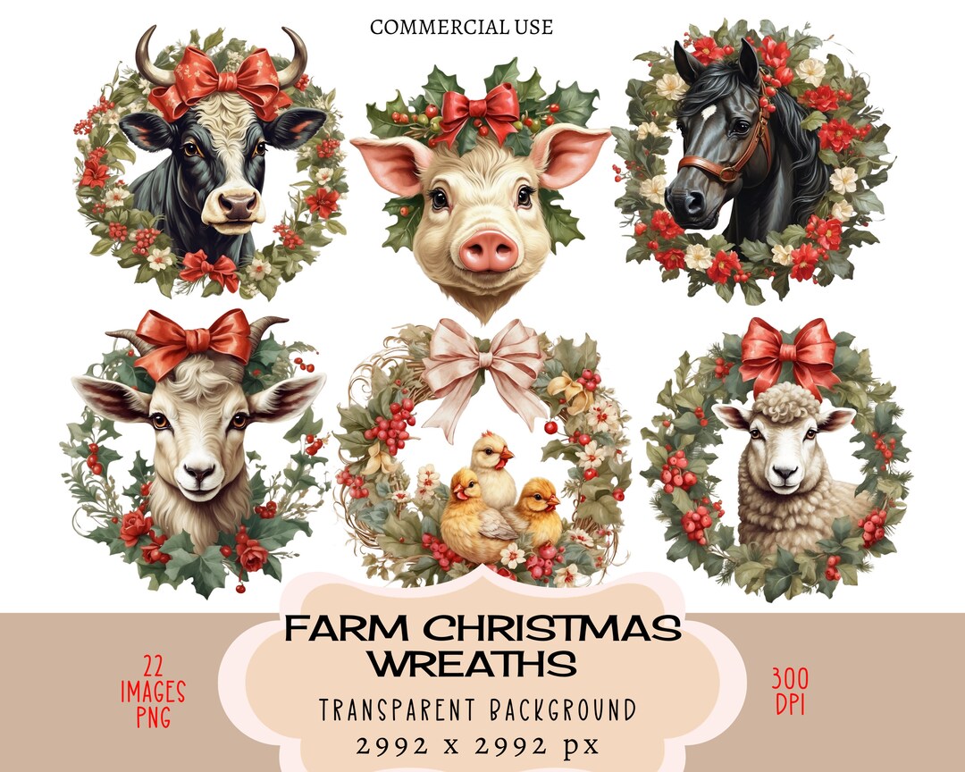 Christmas Farm Animals CLIPART PNG Files Commercial Use Transparent ...