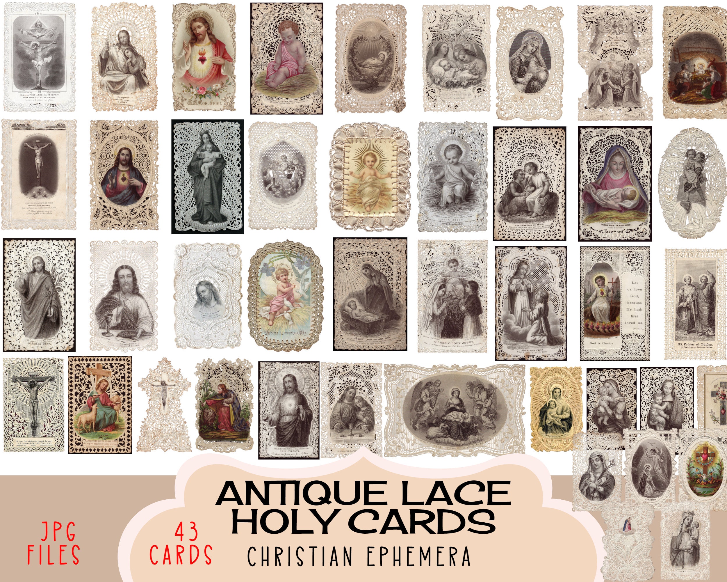Antique Lace HOLY CARDS Digital Collage Sheet, Christian Ephemera ...
