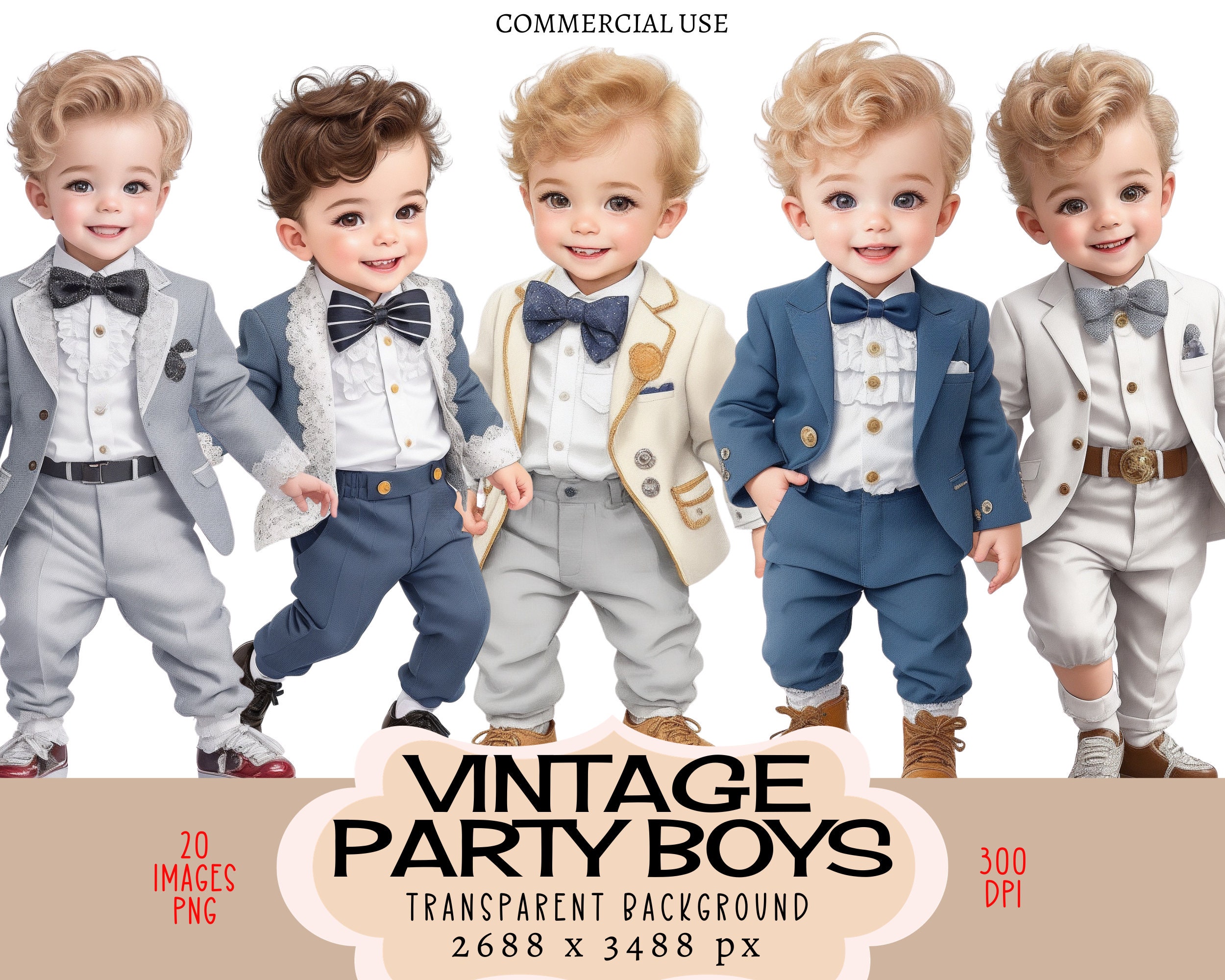 Vintage Party Boys CLIPART PNG Files Commercial Use Transparent ...