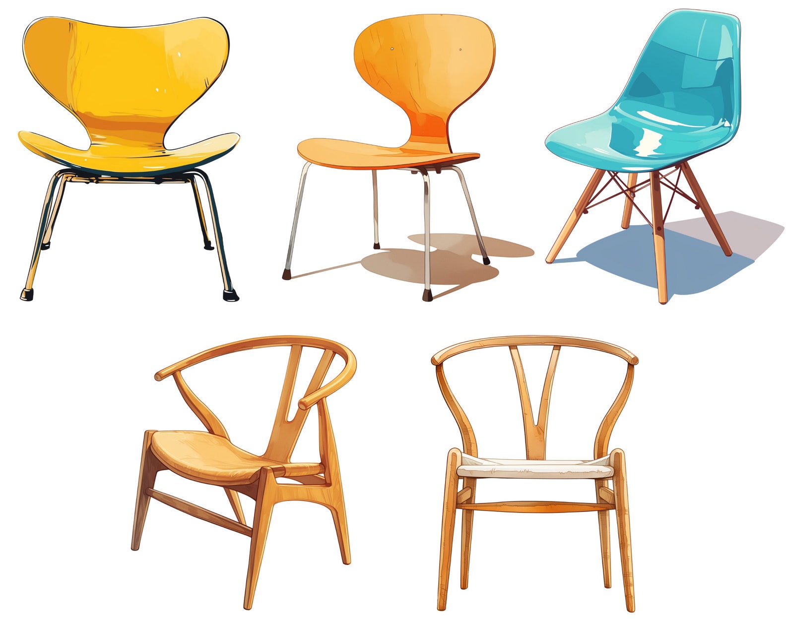 Mid Century Modern Retro Chairs CLIPART PNG Files Commercial Use ...