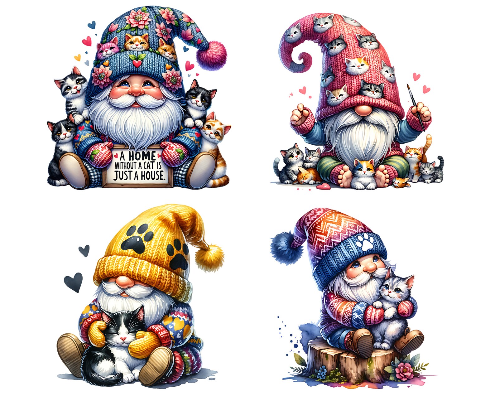 Cat Lover Gnomes CLIPART PNG Files, Pet Gnome Sublimation, Kitten Kitty ...