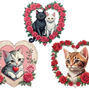 Cats in Hearts CLIPART PNG Files Commercial Use Transparent Background ...