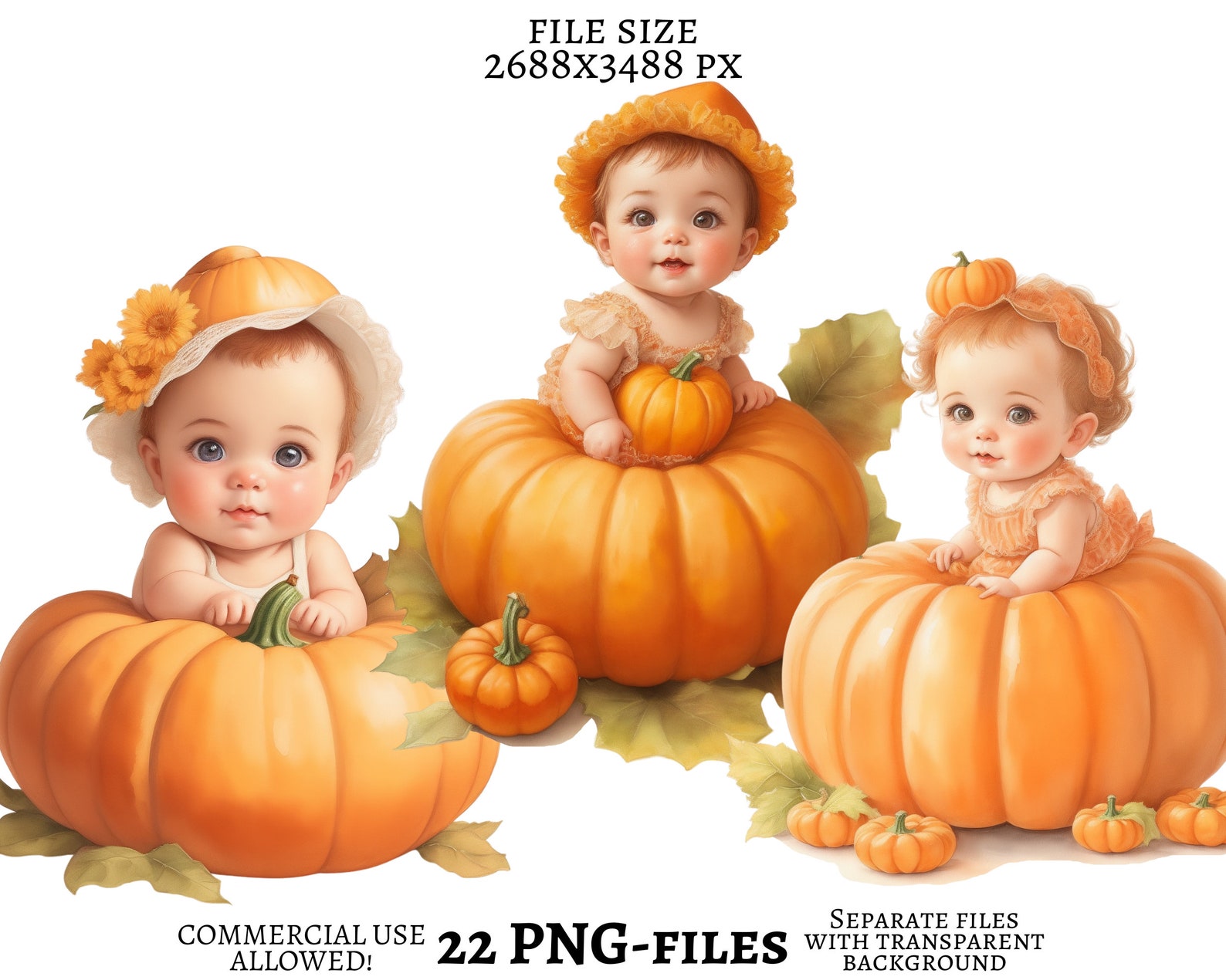 Pumpkin Babies CLIPART PNG Files Commercial Use Transparent Background ...