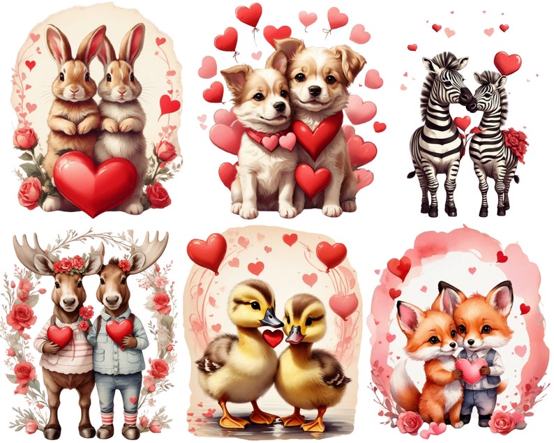 Valentine Animal Couples CLIPART PNG File Commercial Use Transparent ...