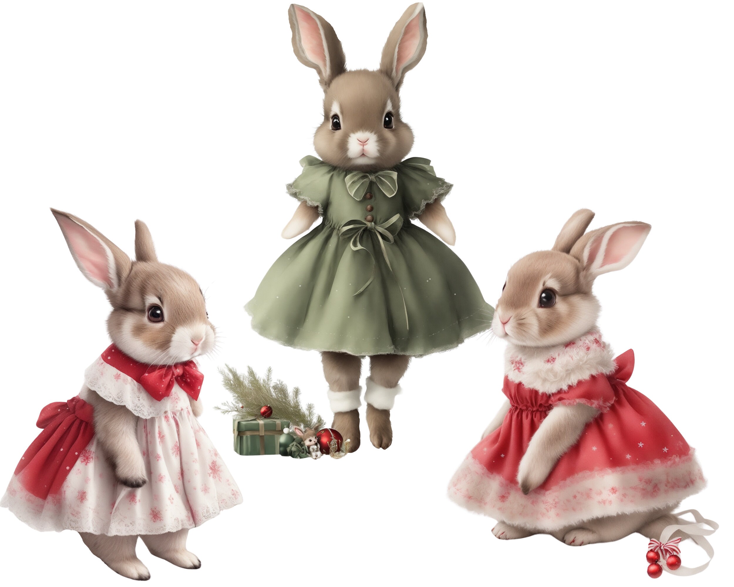 Christmas Bunny CLIPART PNG Files Commercial Use Transparent - Etsy