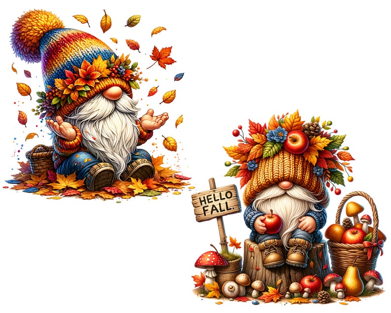 Hello Fall Gnome CLIPART PNG Files, Autumn Sublimation, Watercolor ...