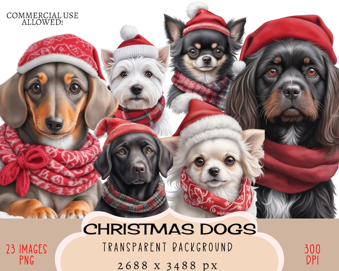 Christmas Winter Dogs CLIPART PNG Files Commercial Use - Etsy