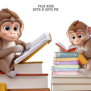 Reading Monkey CLIPART PNG Files, Studying Animal, Commercial Use ...