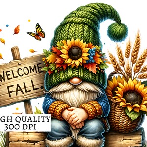 Hello Fall Gnome CLIPART PNG Files, Autumn Sublimation, Watercolor ...