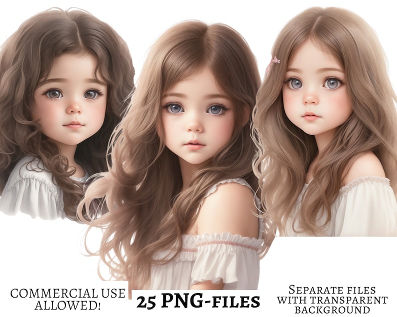 Little Girl Faces CLIPART PNG Files Commercial Use Transparent ...