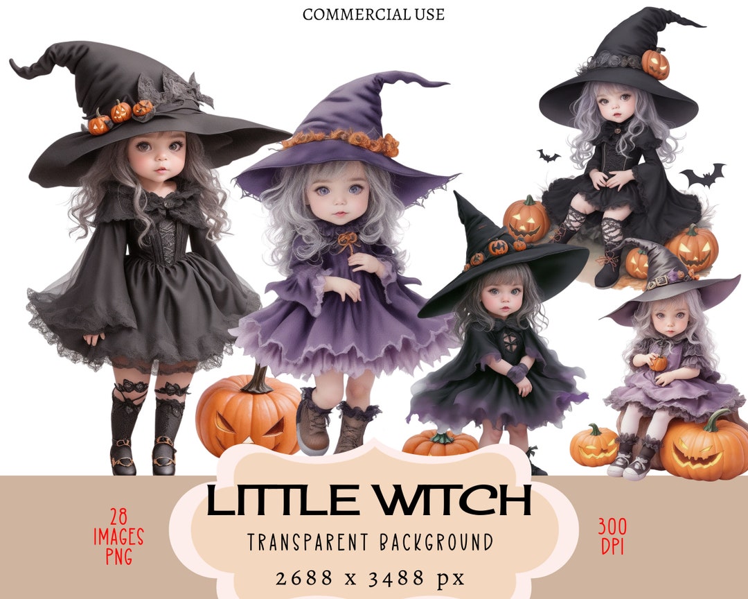 Little Witch Girls CLIPART PNG File Commercial Use Transparent ...
