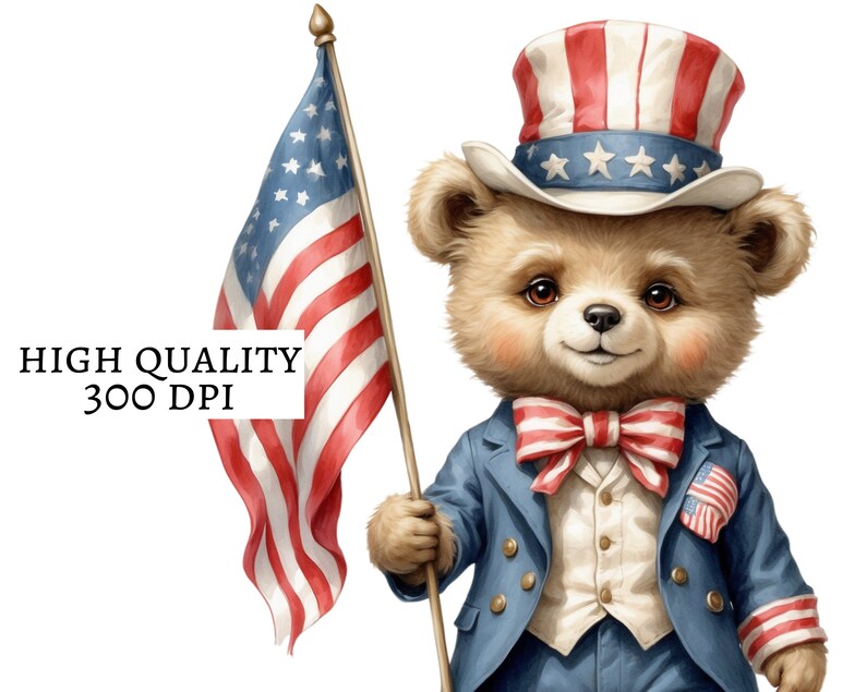 4th of July Teddy Bears CLIPART PNG Files Commercial Use Transparent ...