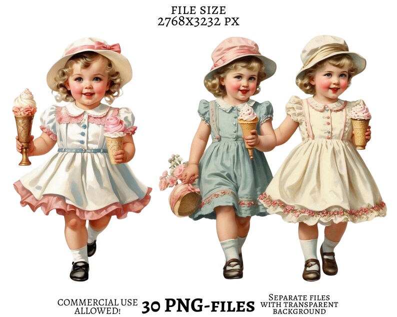 Ice Cream Girls CLIPART PNG Files Commercial Use Transparent Background ...