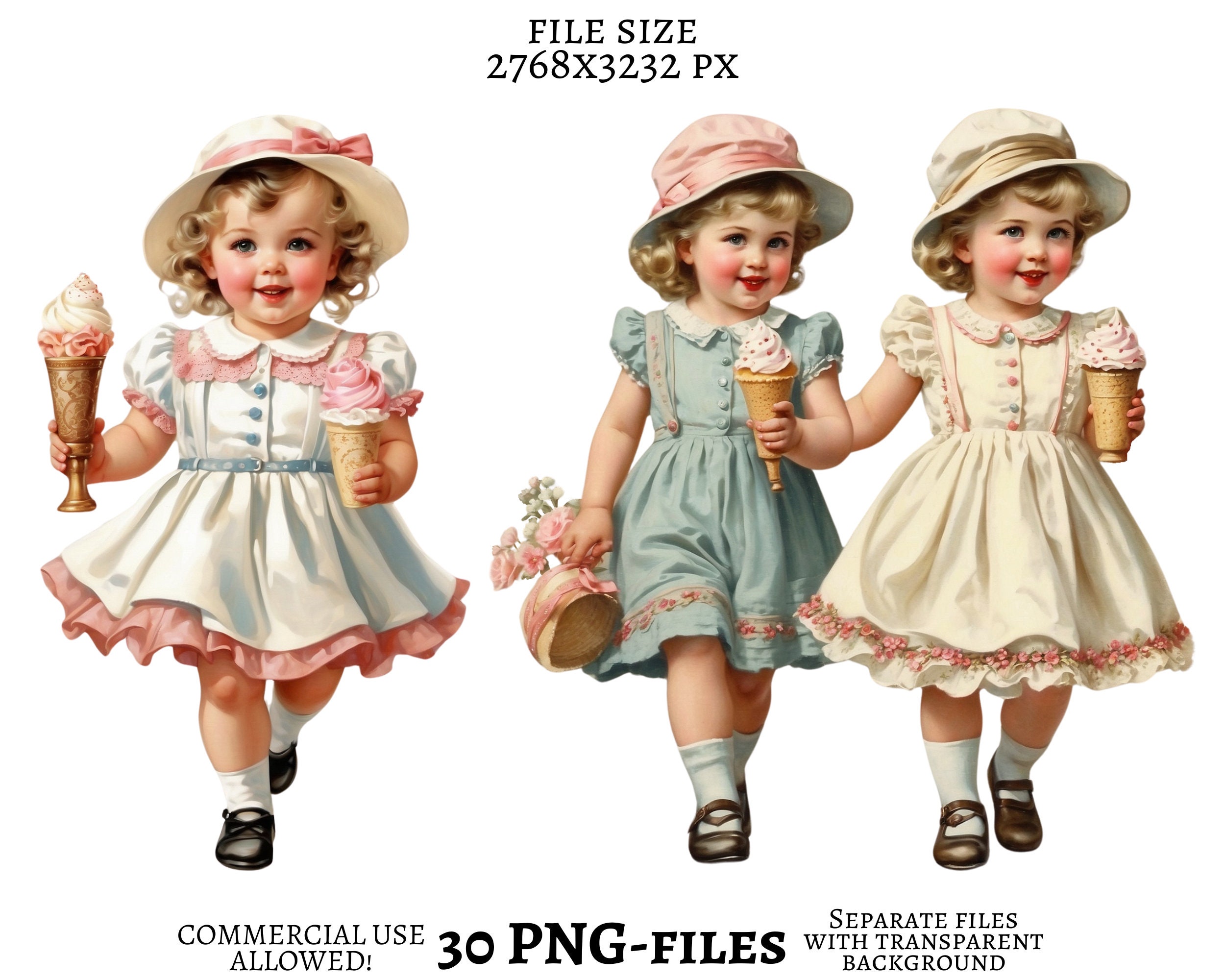 Ice Cream Girls CLIPART PNG Files Commercial Use Transparent Background ...