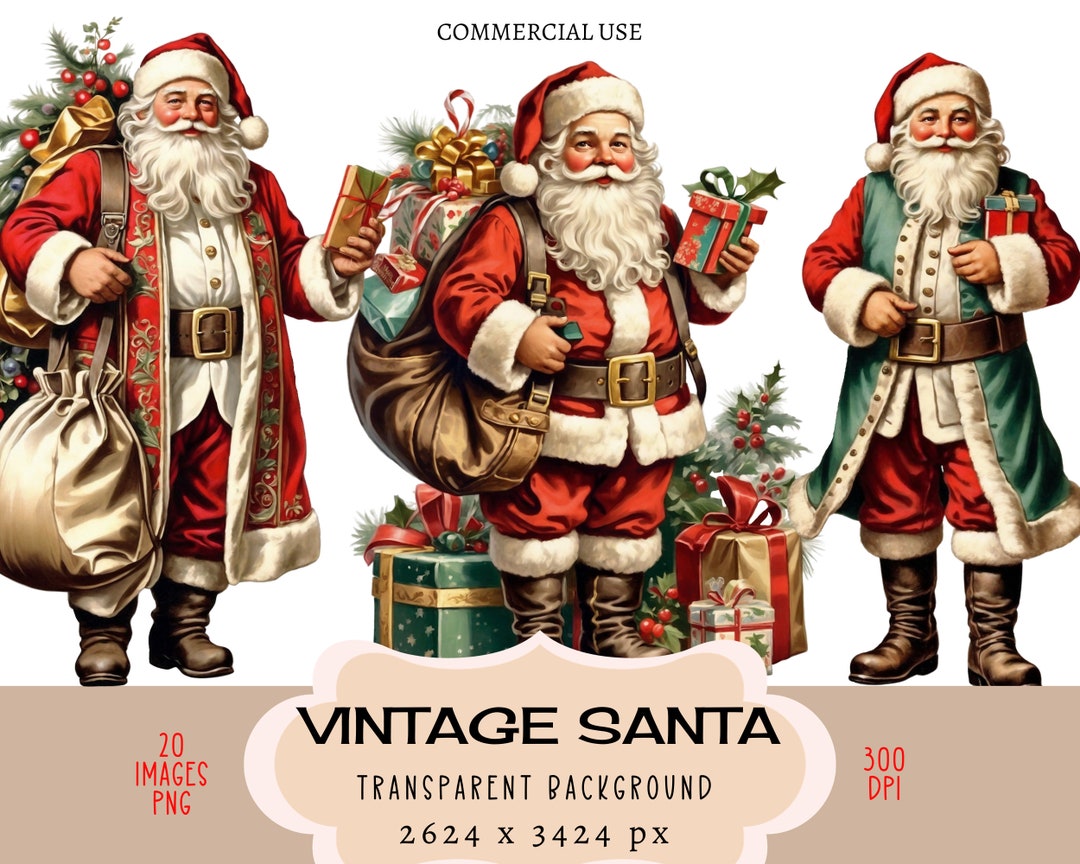 Vintage Santa Claus CLIPART PNG Files, Commercial Use Transparent ...