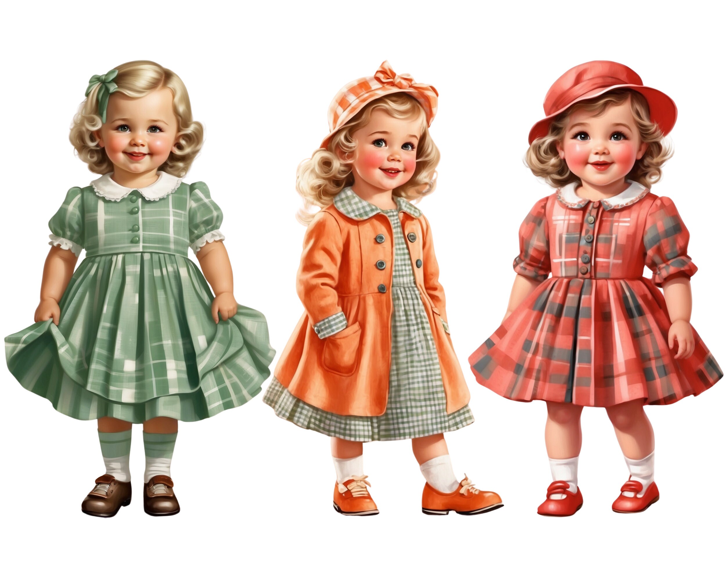 Vintage Plaid Girls CLIPART PNG Files Commercial Use Transparent ...
