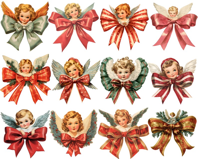 Christmas Angel Bows CLIPART PNG File, Coquette Sublimation, Baby Angel ...
